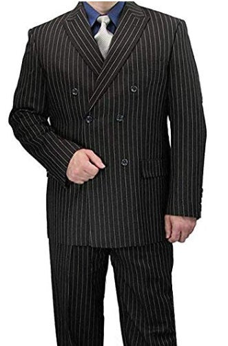 Gangster Collection Mens Double Breasted Black Pinstripe Suit F-DSS